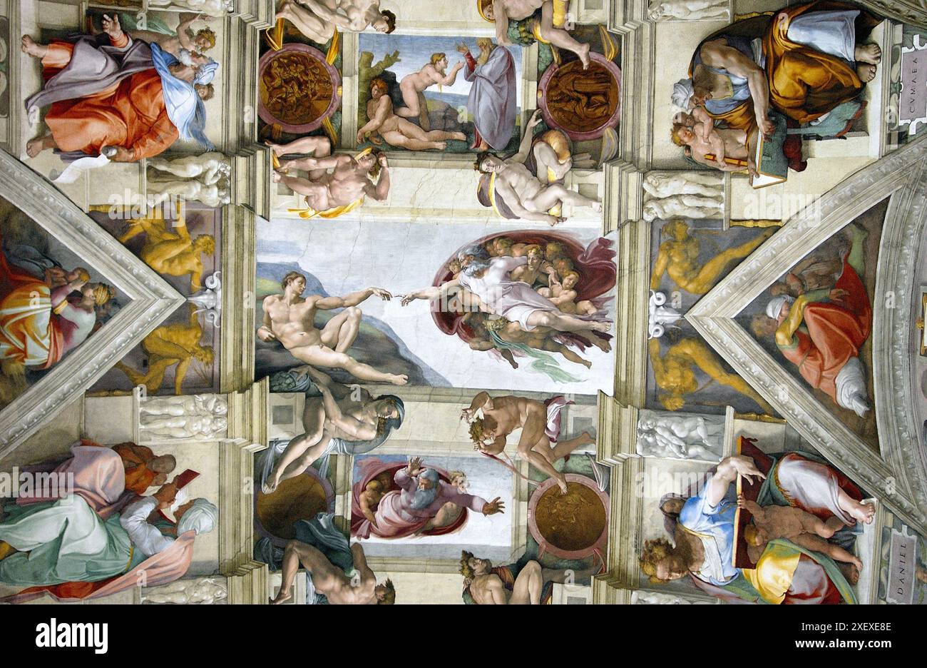 Renaissance frescoes by Michelangelo in the Sistine Chapel, Vatican Palace museums. Vatican City ...