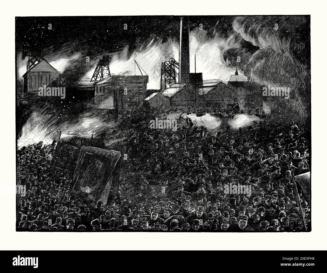 An old engraving of the riots at Featherstone, near Pontefract (the ...