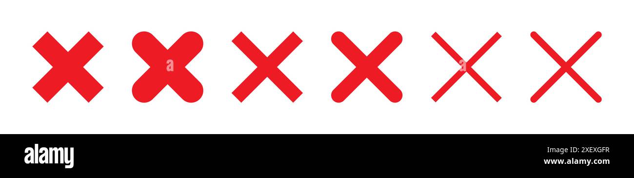 Red cross x vector icon set. No, wrong symbol. Cancel icon set. Ban ...