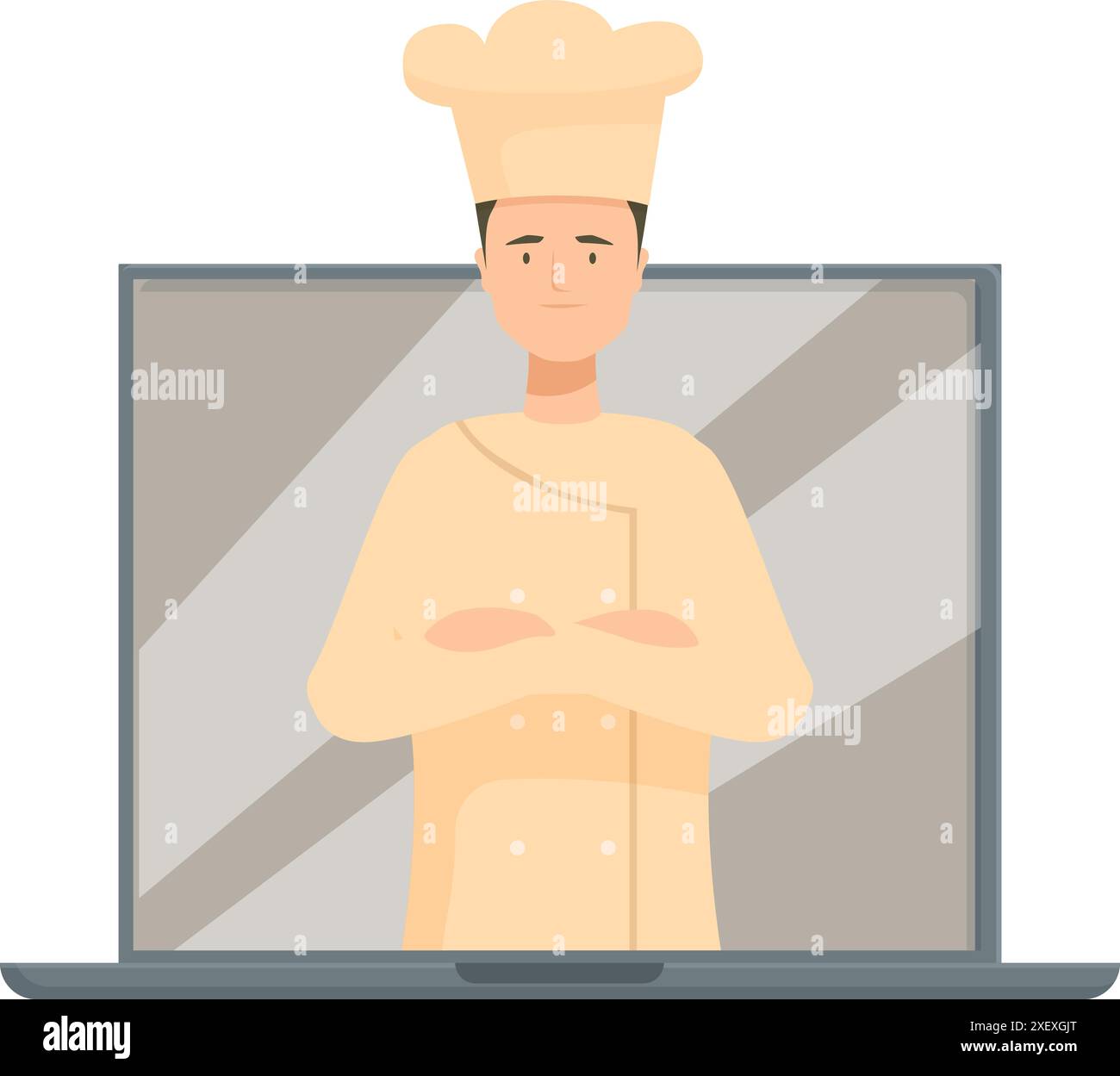 Professional chef is standing inside a laptop screen hi-res stock ...
