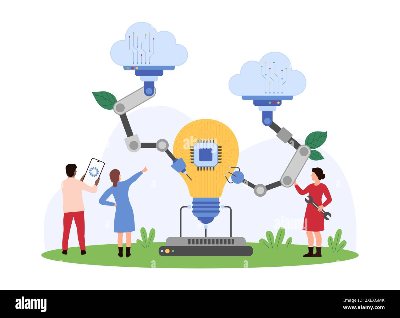 Creative project development with future innovation. Teamwork of tiny ...