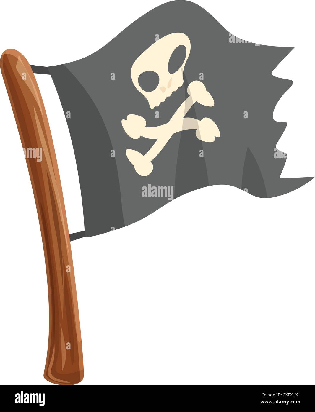 Cartoon illustration of a black pirate flag with skull and crossbones ...