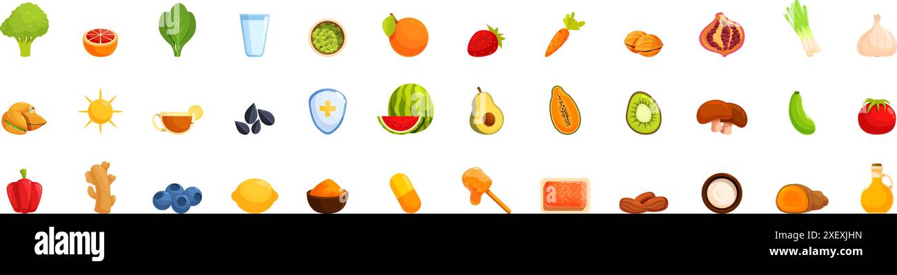 Boost Immune Icons Set Immune System Boosting Food Icons Set Healthy