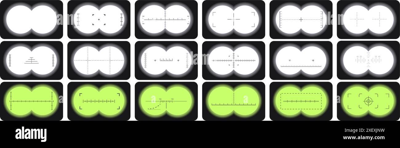 binoculars viewfinder icons set. Set of various crosshairs, showing ...
