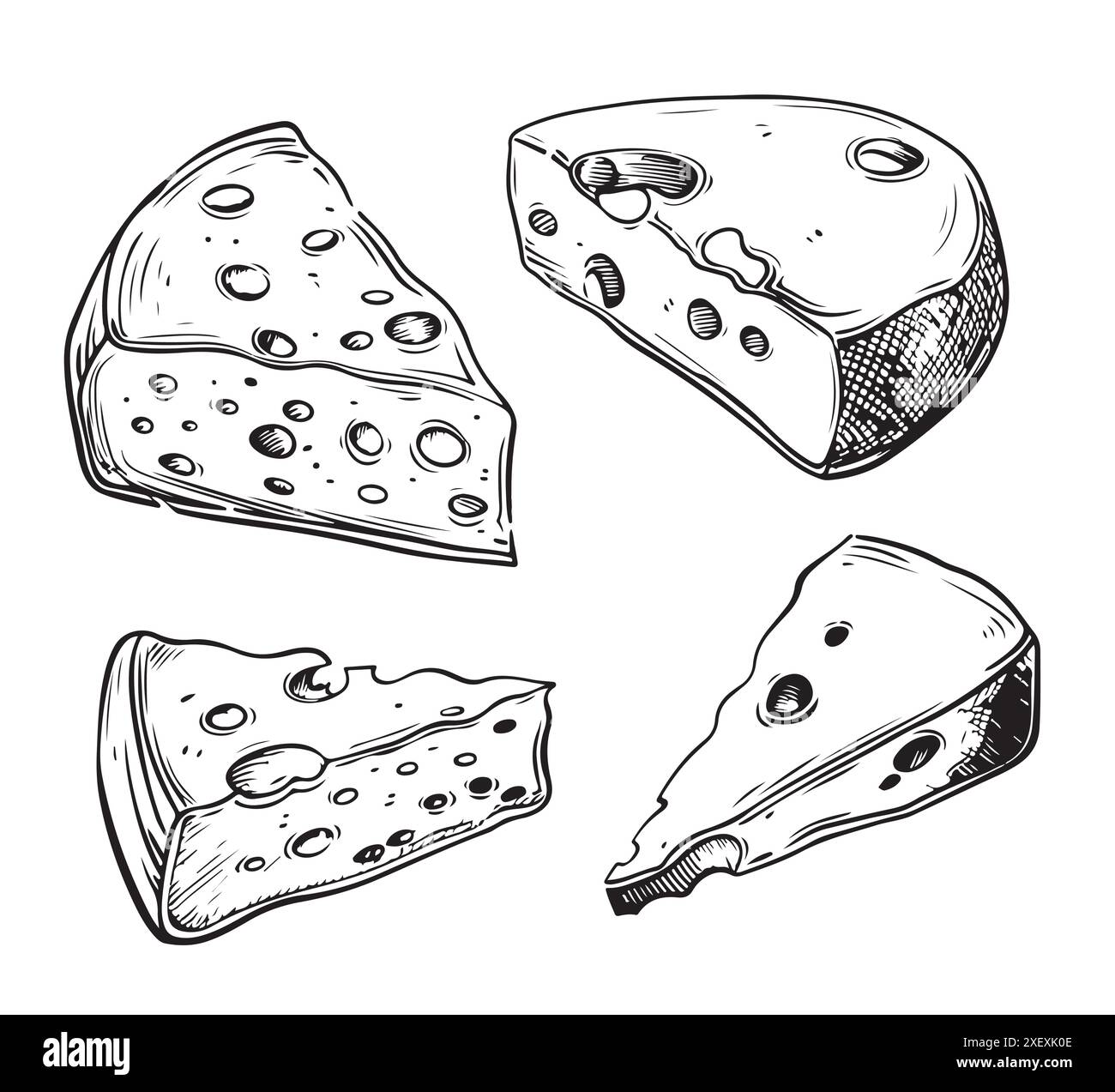 Cheese sketch set. Vector doodle collection of cheese pieces and slices ...