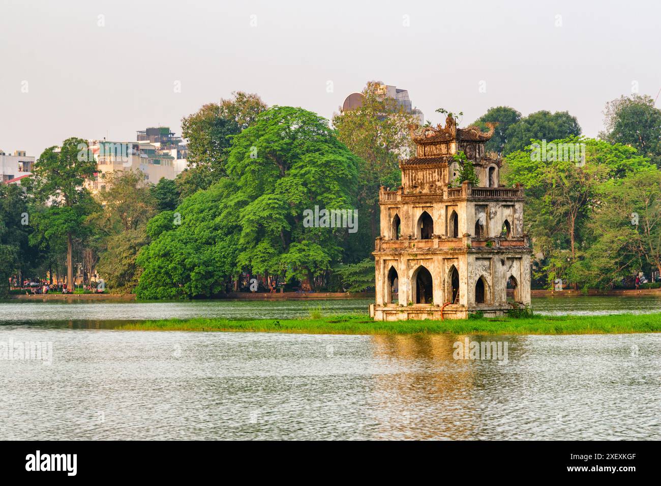 View of the Turtle Tower in middle of the Hoan Kiem Lake (Lake of the ...