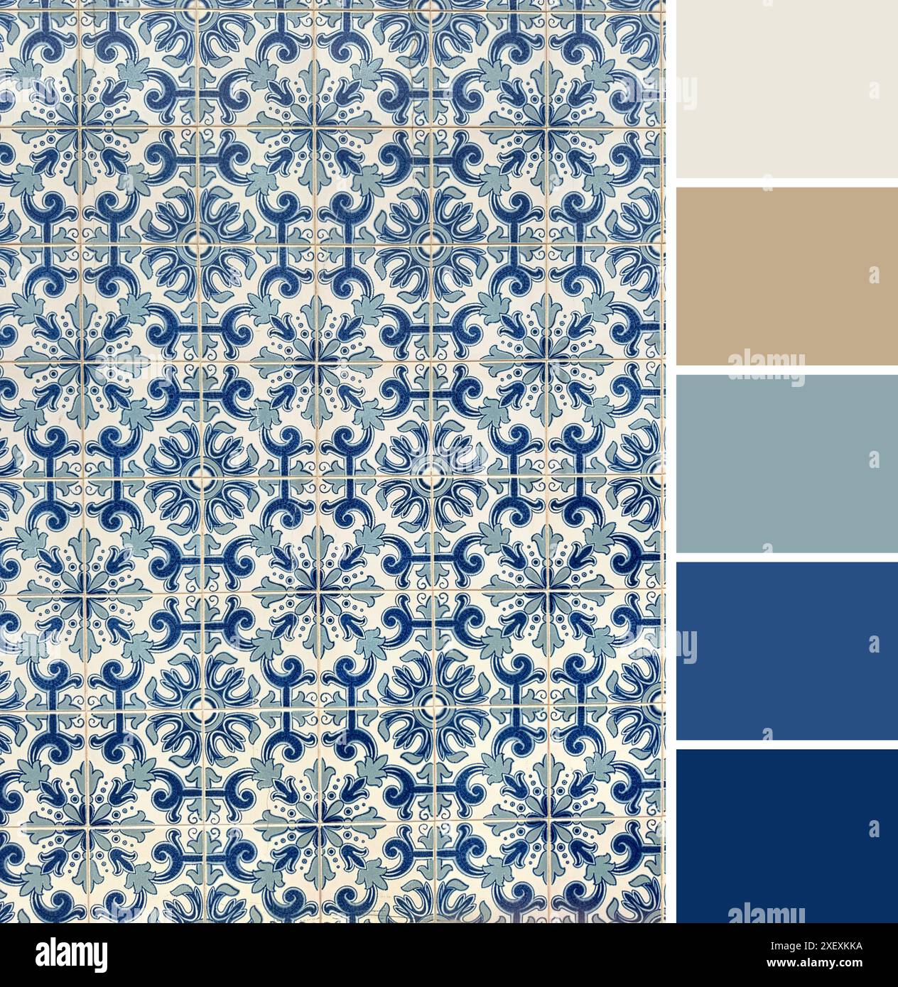 Elegant Blue and White and Neutral Colors Porcelain Tile Pattern with ...
