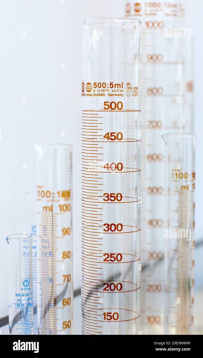 Graduated cylinders, research lab, IkerChem research lab, design and ...
