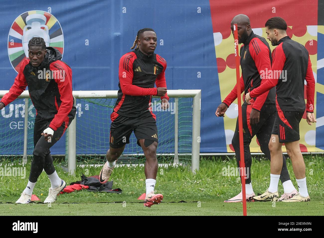 Belgium's Amadou Onana and Belgium's Jeremy Doku pictured during a ...