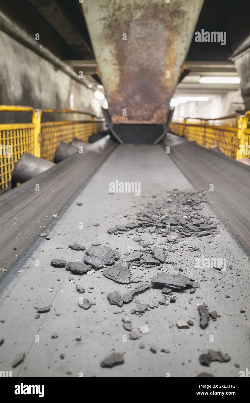 Belt conveyor transporting fine coal in a heating plant, selective ...