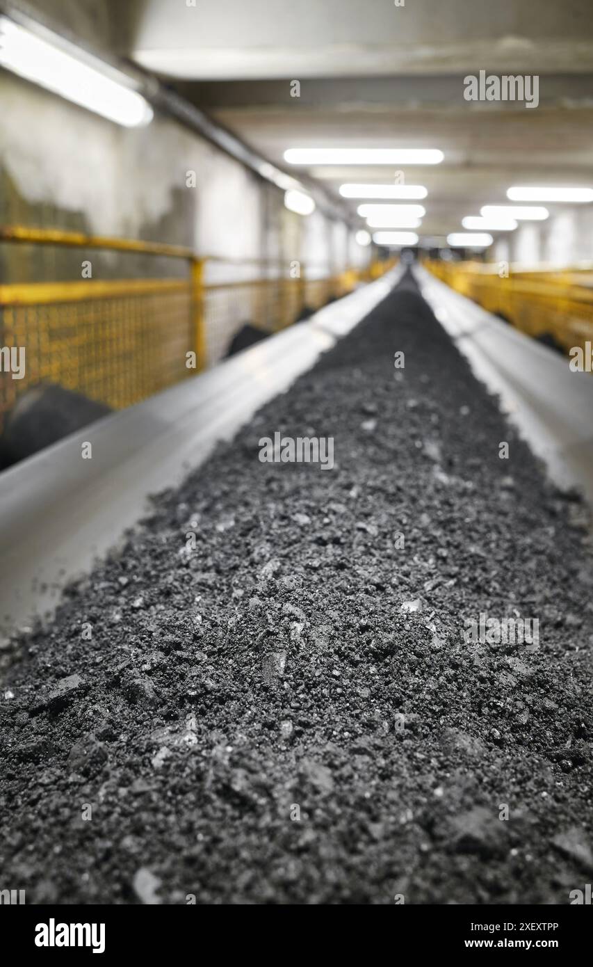 Belt conveyor transporting coal in a heating plant, selective focusing ...