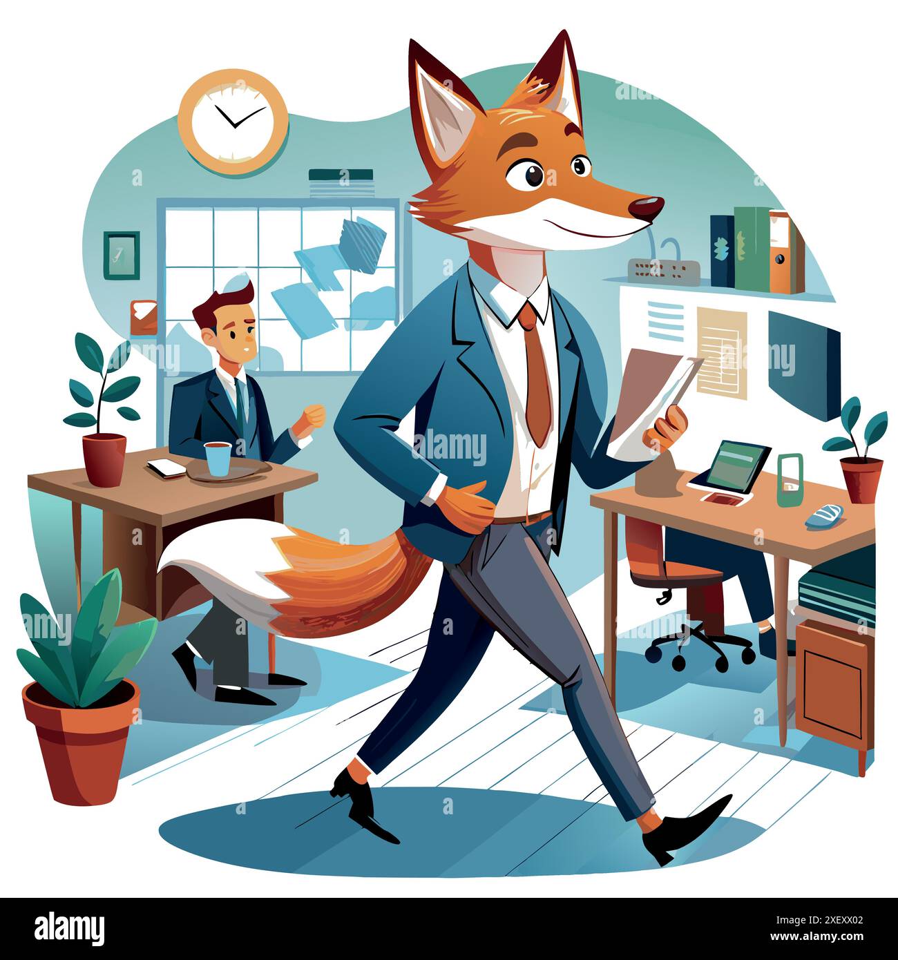 Darwins Fox confused walks office vector. AI generated image. Clipart ...