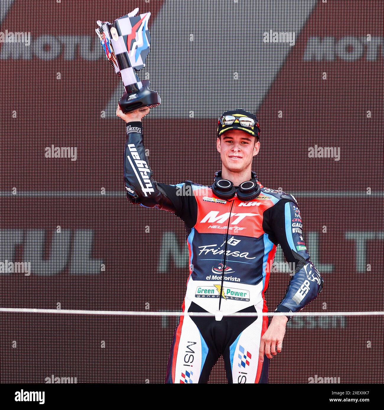 ASSEN - Winner Ivan Ortola (ESP) on the podium after the Moto3 race at ...