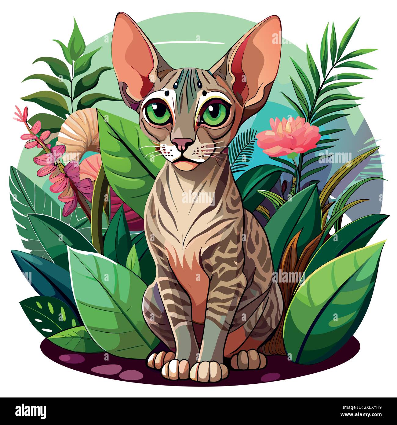 Devon Rex cat inspired lies jungle vector. AI generated image. Clipart ...