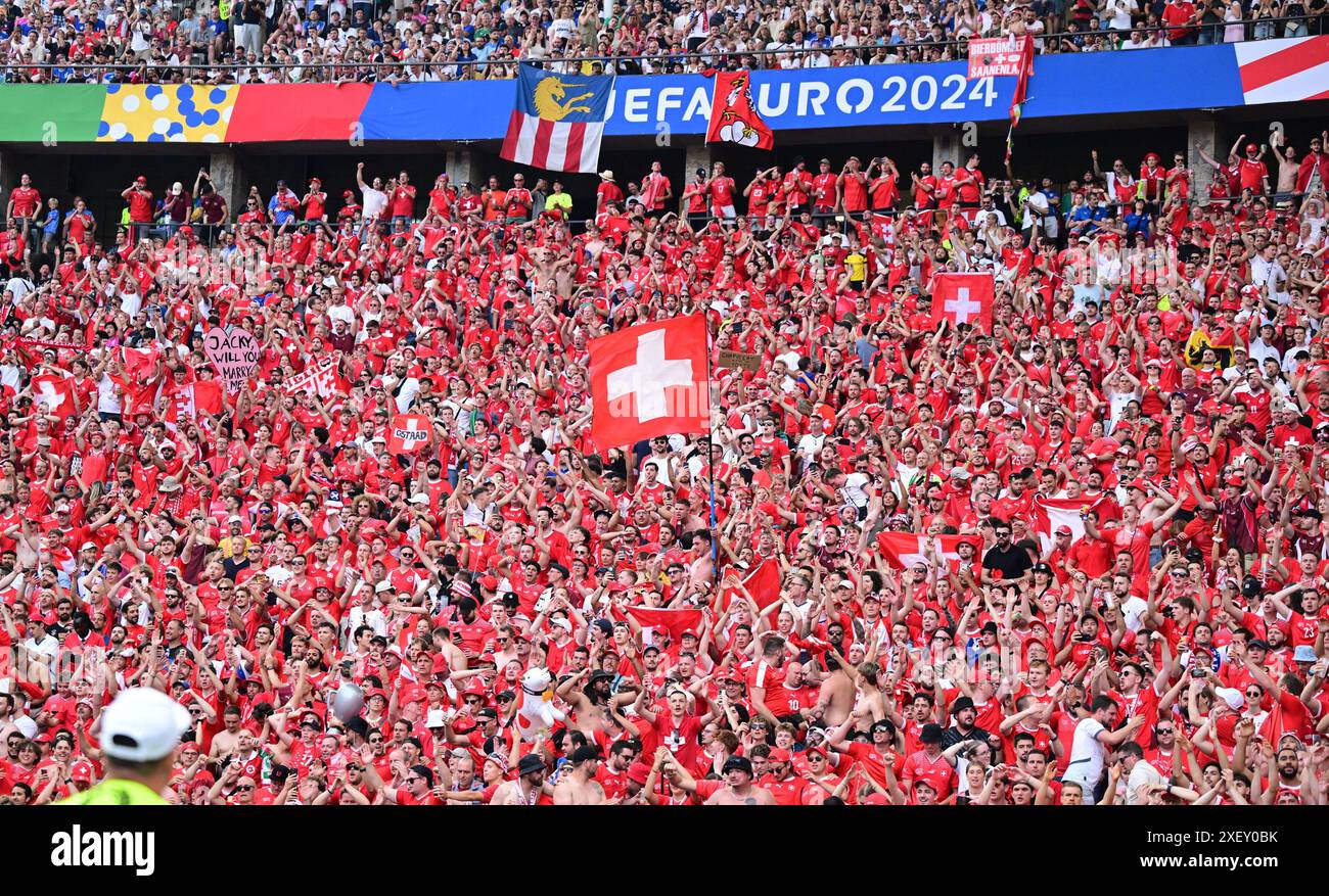 Berlin, Germany. 29th June, 2024. Switzerland fans on the stands during ...