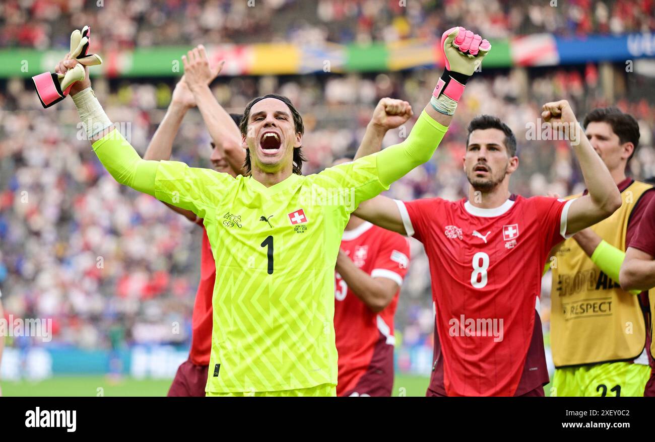 Berlin, Germany. 29th June, 2024. Yann Sommer of Switzerland celebrates ...