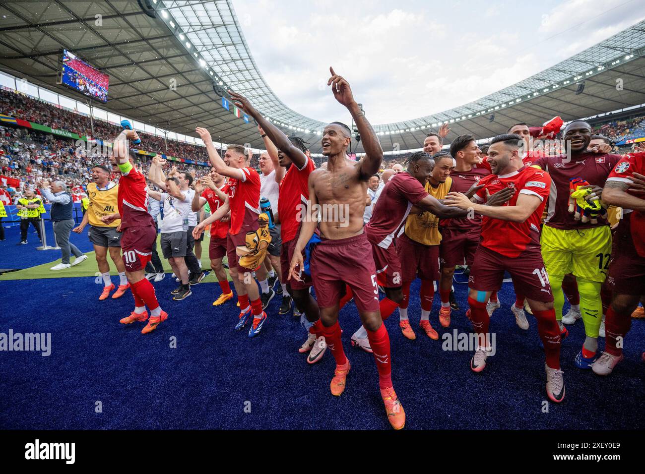 Berlin, Germany. 29th June, 2024. Schlussjubel v.l. Michel Aebischer ...