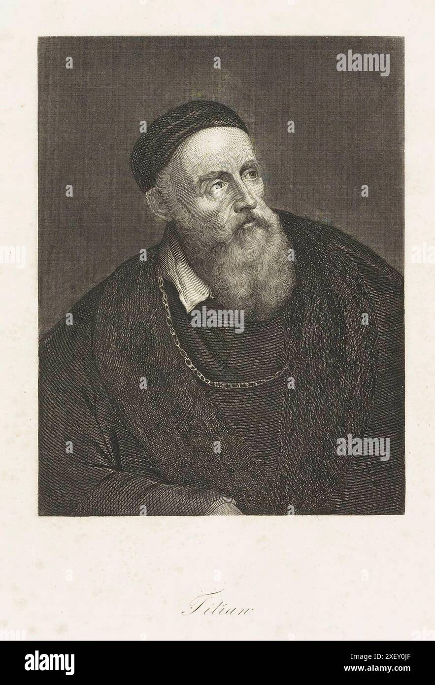 Engraving portrait of Titian. Tiziano Vecelli or Vecellio (c. 1488/90 ...