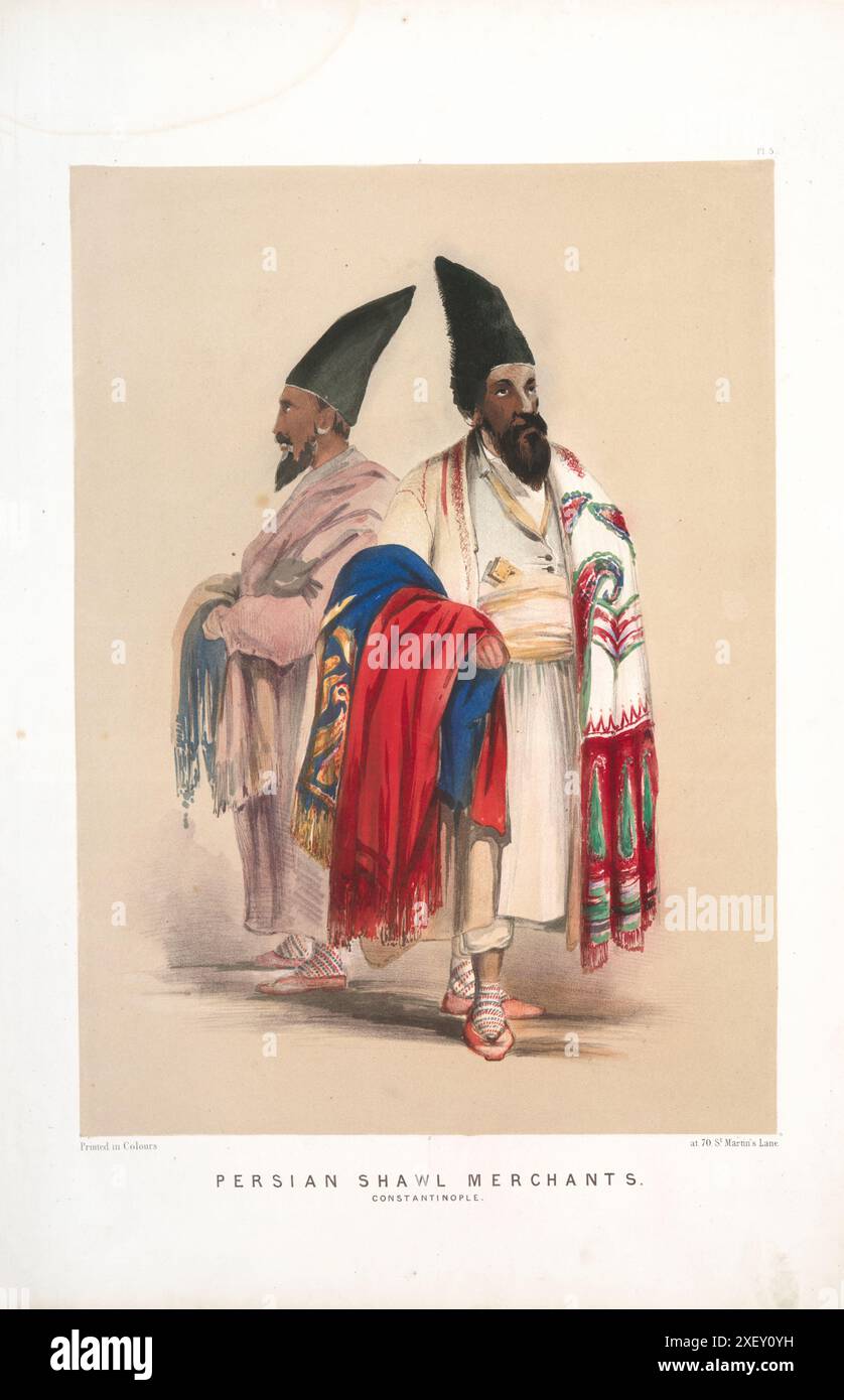Vintage color lithograph of Ottoman Empire: Persian Shawl Merchants ...