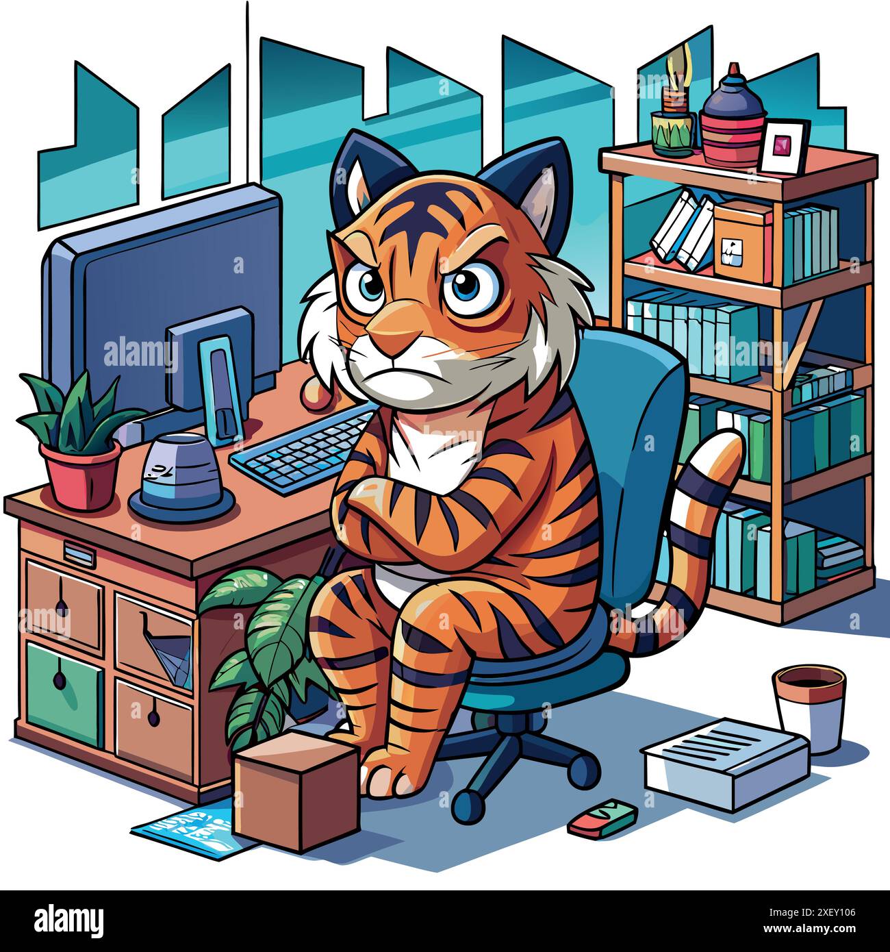 Dinofelis tiger confused sits office vector. AI generated image ...