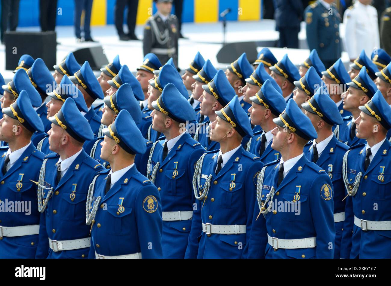 Ukrainian military men, soldiers of the National Guard, marching on a ...