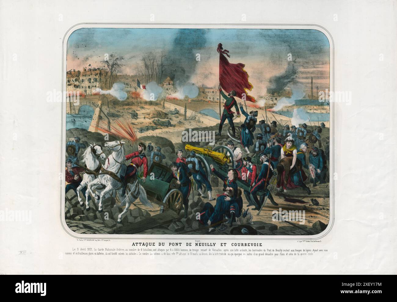 Vintage drawing of Franco-Prussian War: Attack On The Bridge Of Neuilly ...
