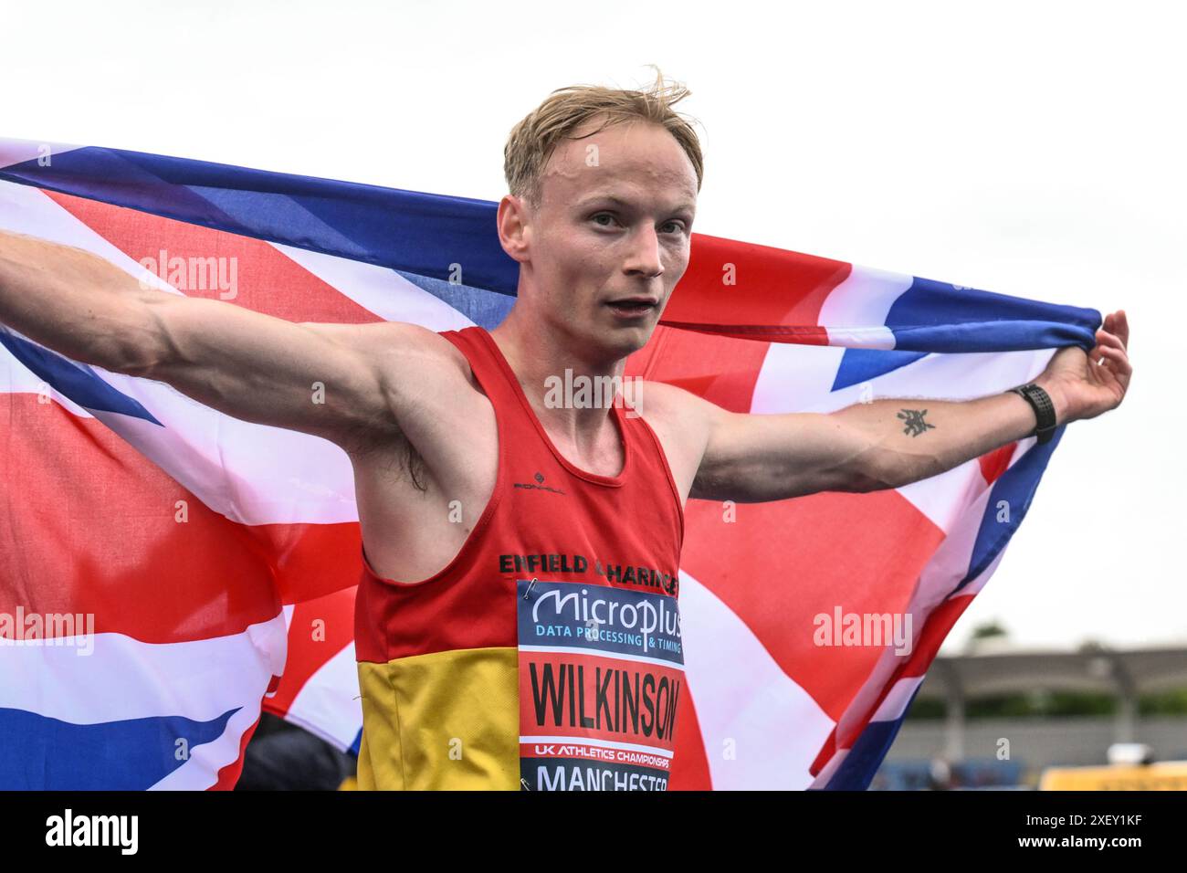Callum Wilkinson celebrates winning the 10000m walk and breaking the ...