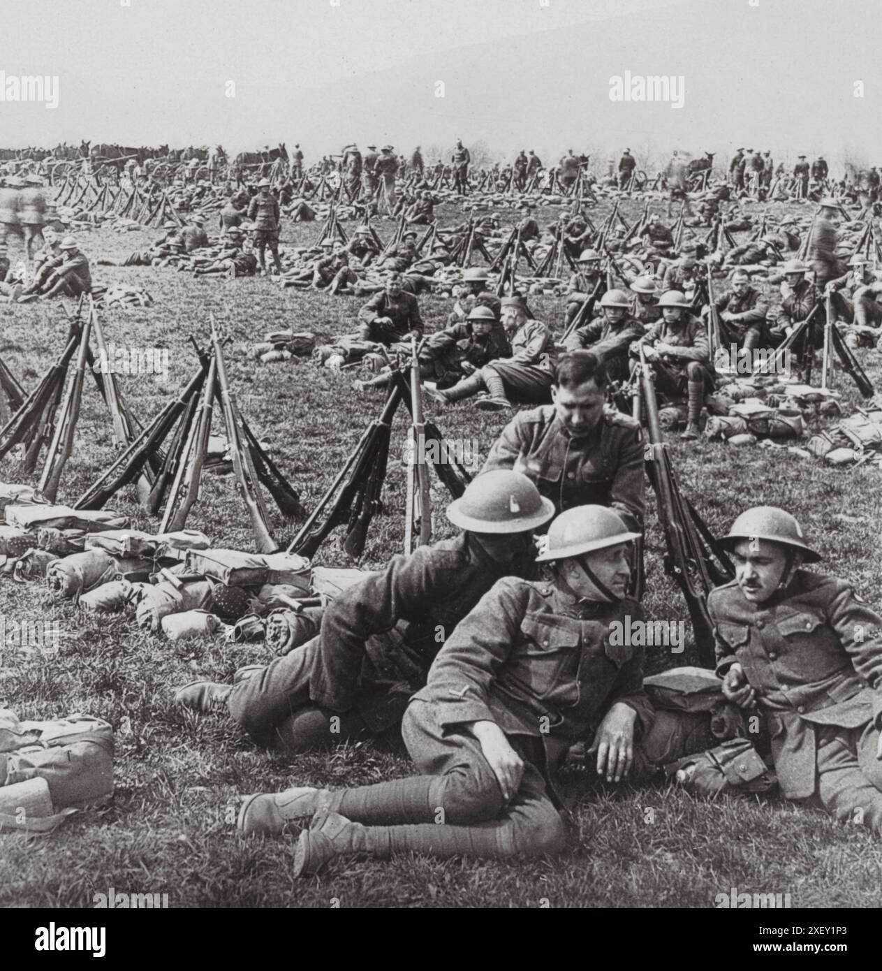 Archival photo of World War I. Doughboys of 89th division resting ...