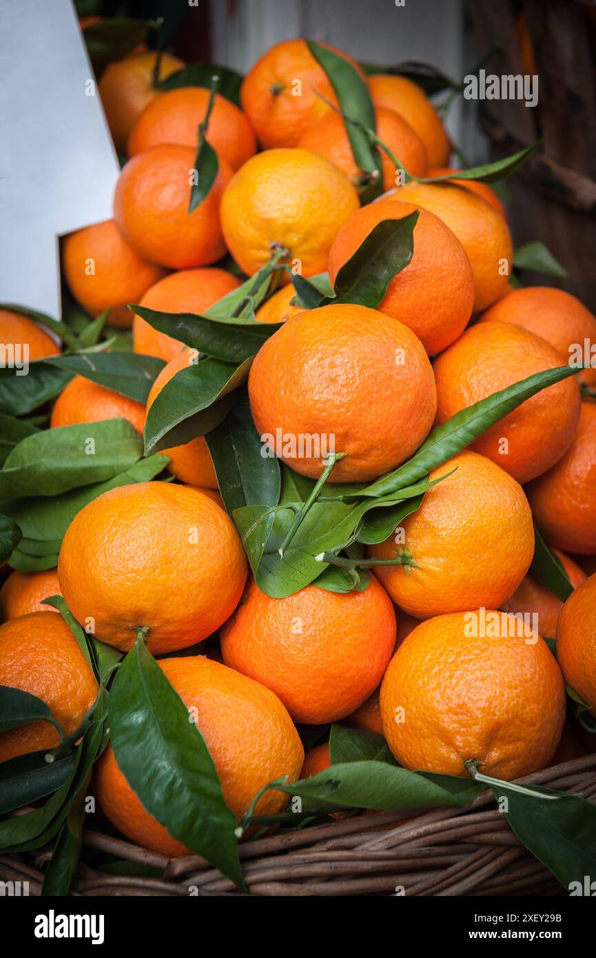 Oranges in a container belonging to a food store Stock Photo - Alamy