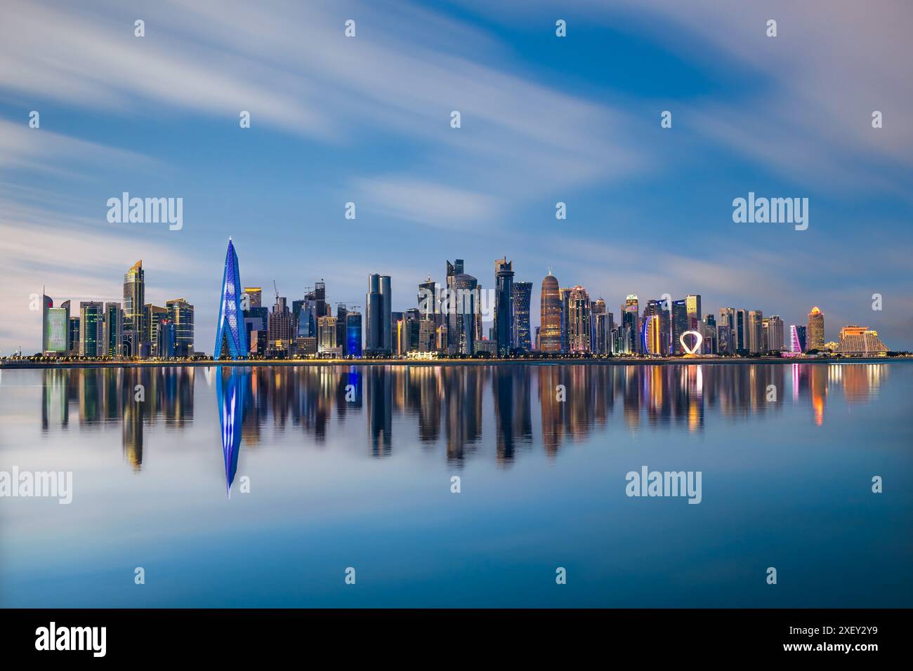 The Panoramic skyline of Doha, Qatar during sunset Stock Photo - Alamy