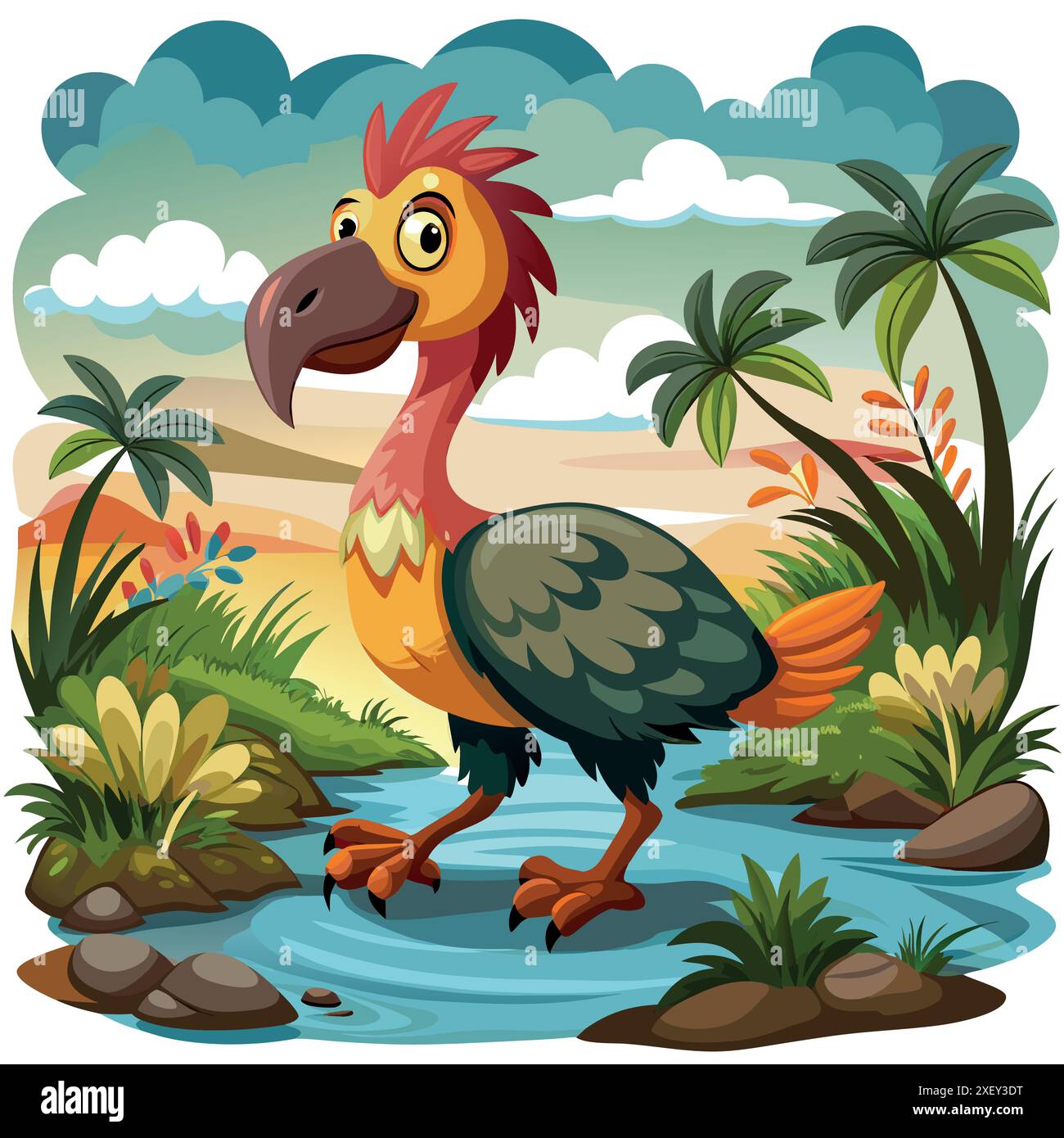 Dodo bird unhappy walks lake vector. AI generated image. Clipart ...