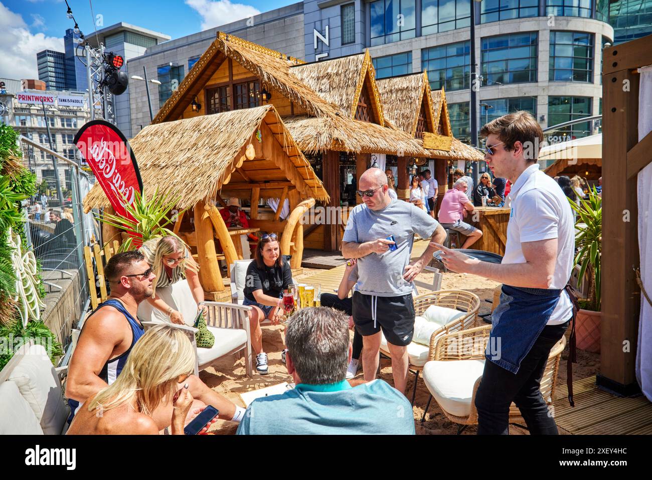 Pop up beach in Exchange Square Manchester city centre Stock Photo - Alamy