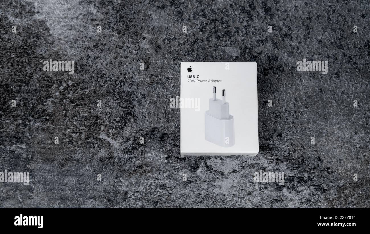 Jurmala, Latvia 22.06.2024: White box from Apple's original 20W ...