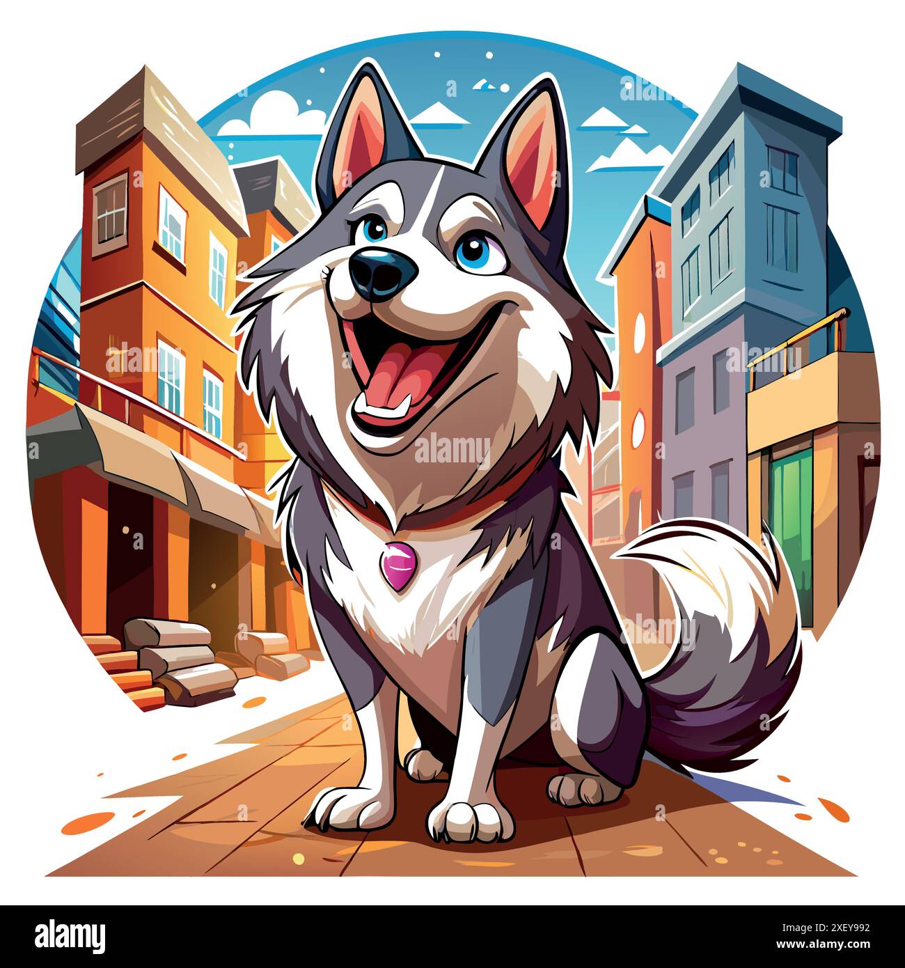 East Siberian Laika dog charming laughs street vector. AI generated ...
