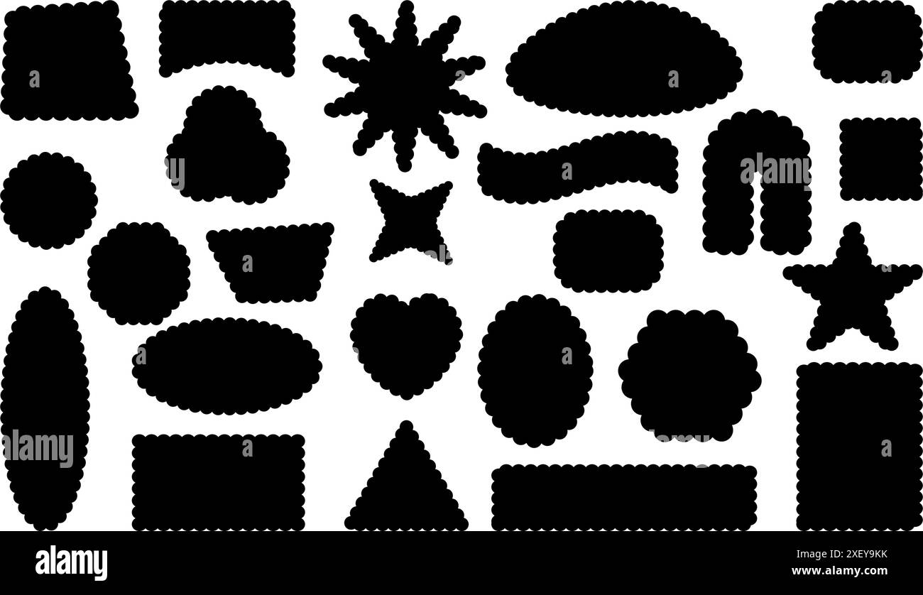 Retro design elements scalloped frames. Scalloped edge rectangle, star ...