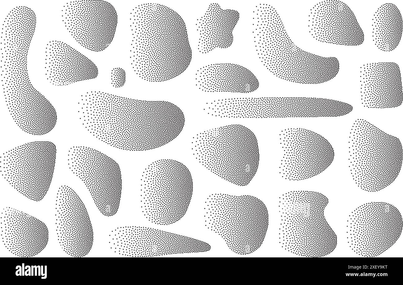 Set of shapes with gradient noise. Round grainy textures of liquid ...