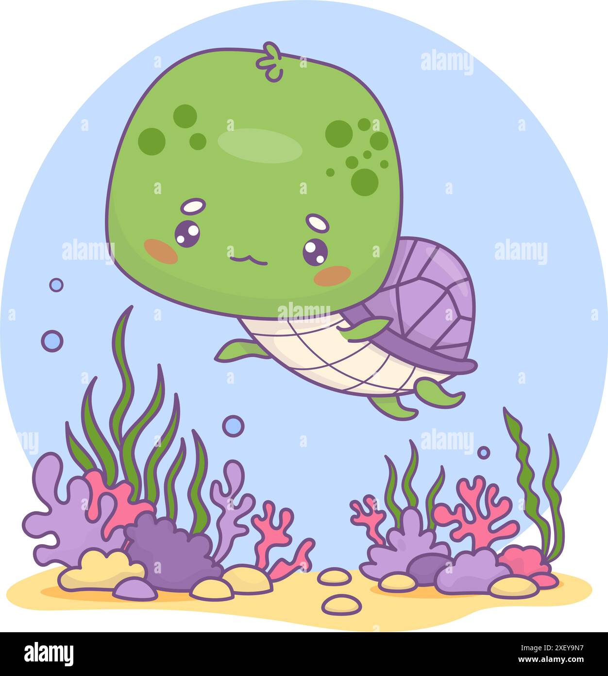 Cute turtle. Underwater world with cartoon kawaii character animal ...