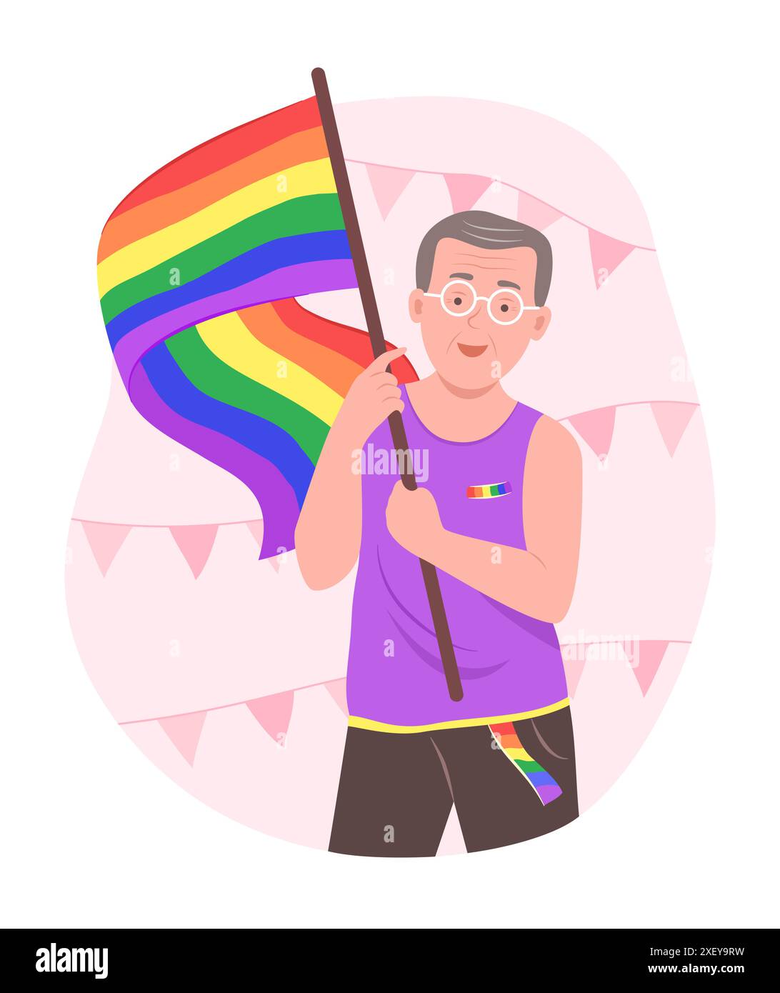 Elderly Gay Man Holding the LGBT Rainbow Flag for Gay Pride Concept ...