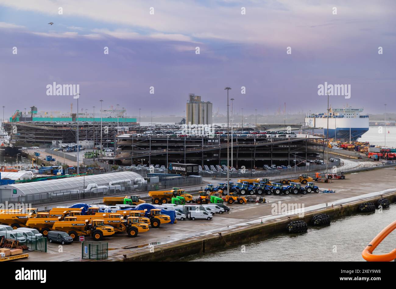 Southampton, Great Britain-April 4, 2024: Busy port scene with cargo ...