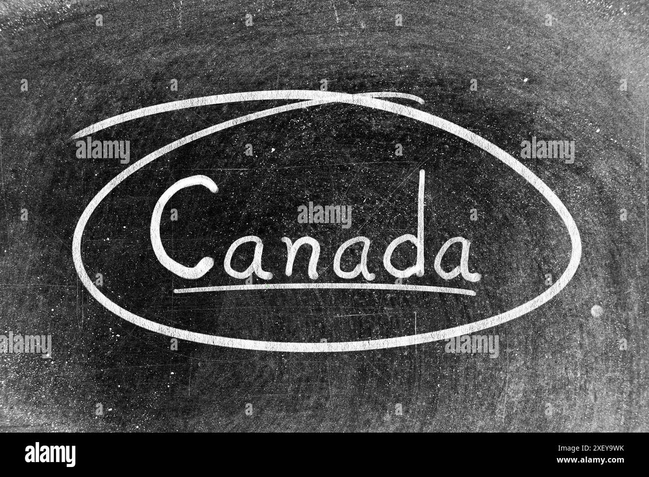 White chalk hand writing in word canada and circle shape on blackboard ...