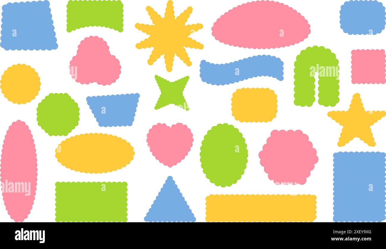 Retro design elements scalloped frames. Scalloped edge rectangle, star ...