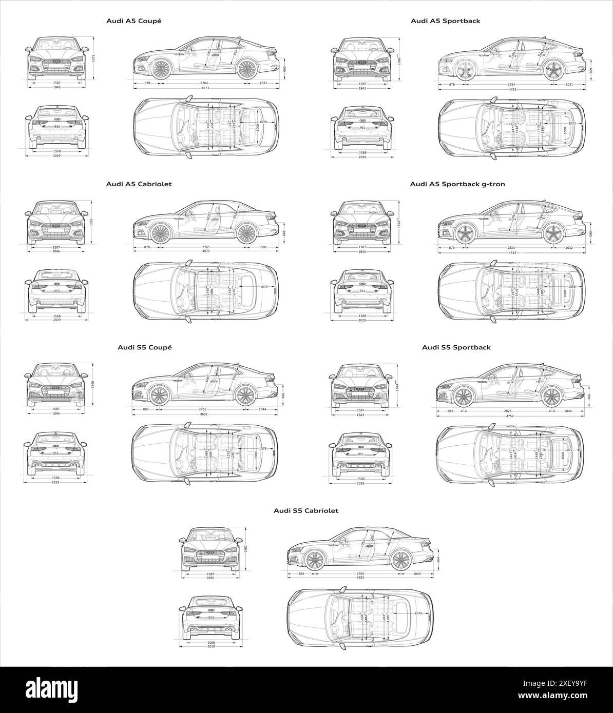 Audi A5 S5 Coupe Cabrio Sportback 2017 Car Blueprint Stock Vector Image ...