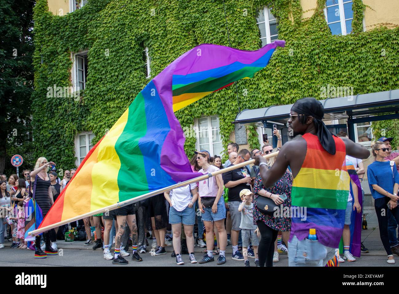 Munich, Germany, June 22, 2024: Pride Parade. Holi festival. Bright and ...