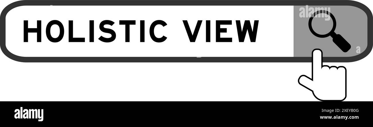 Search banner in word holistic view with hand over magnifier icon on ...
