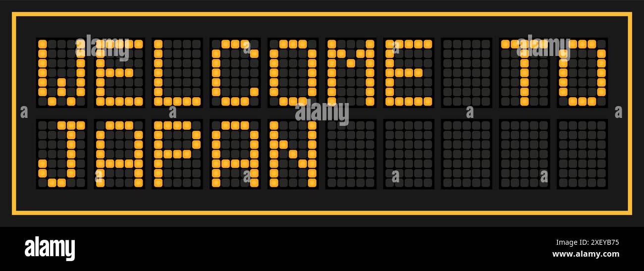 Orange color led banner in word welcome to japan on black background ...
