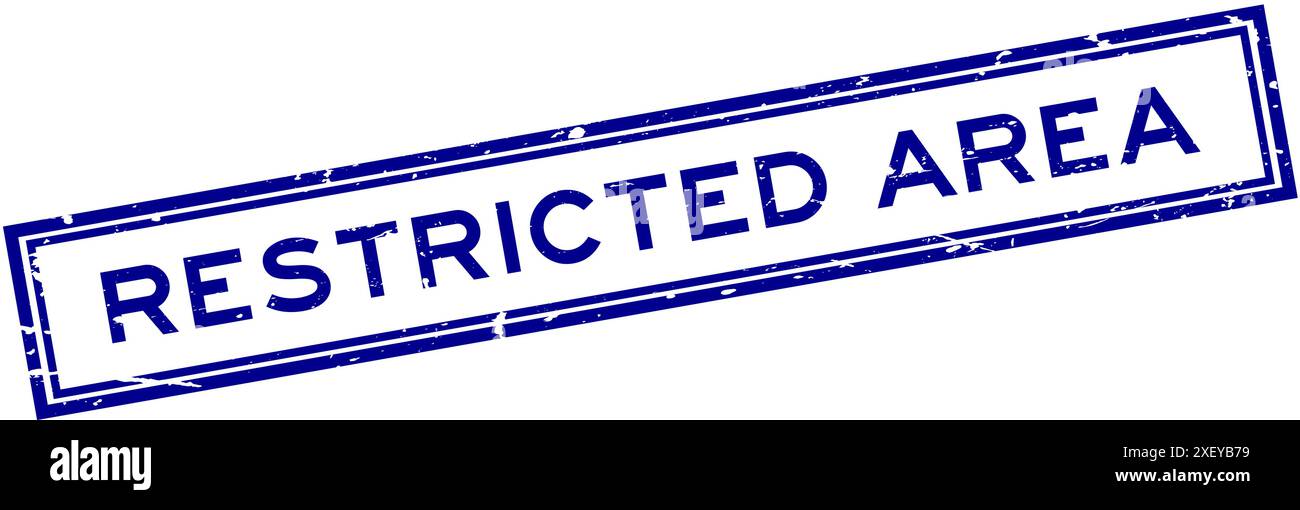 Grunge blue restricted area word square rubber seal stamp on white ...