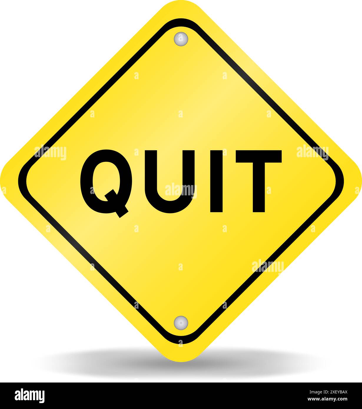 Yellow color transportation sign with word quit on white background ...
