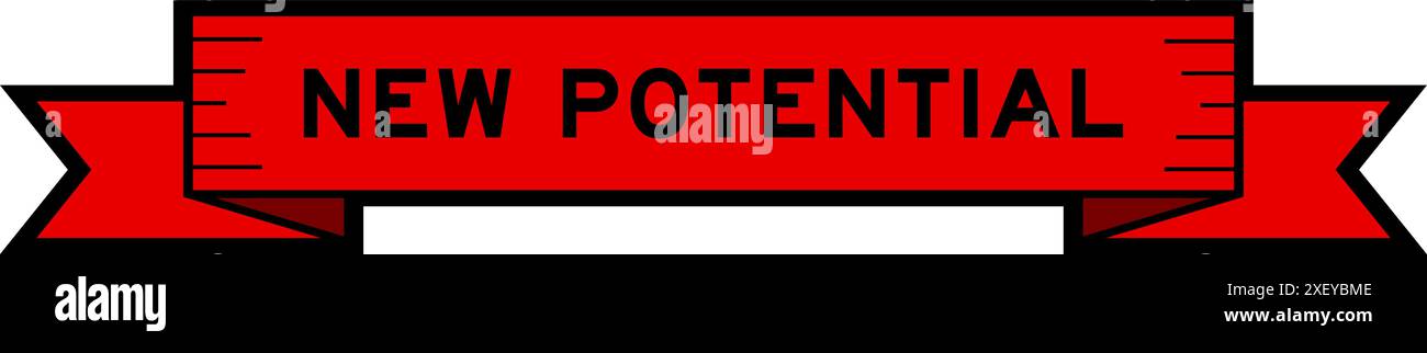 Ribbon label banner with word new potential in red color on white ...