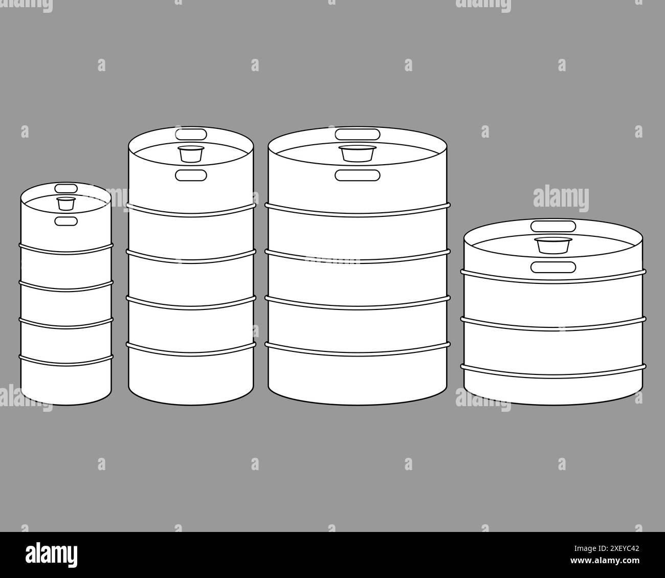 Metal beer keg vector clipart. Black and white outline illustration оn ... Metal beer keg vector clipart. Black and white outline illustration оn ...