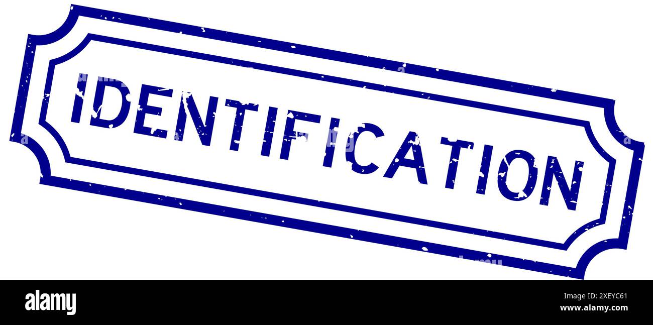 Grunge blue identification word rubber seal stamp on white background ...